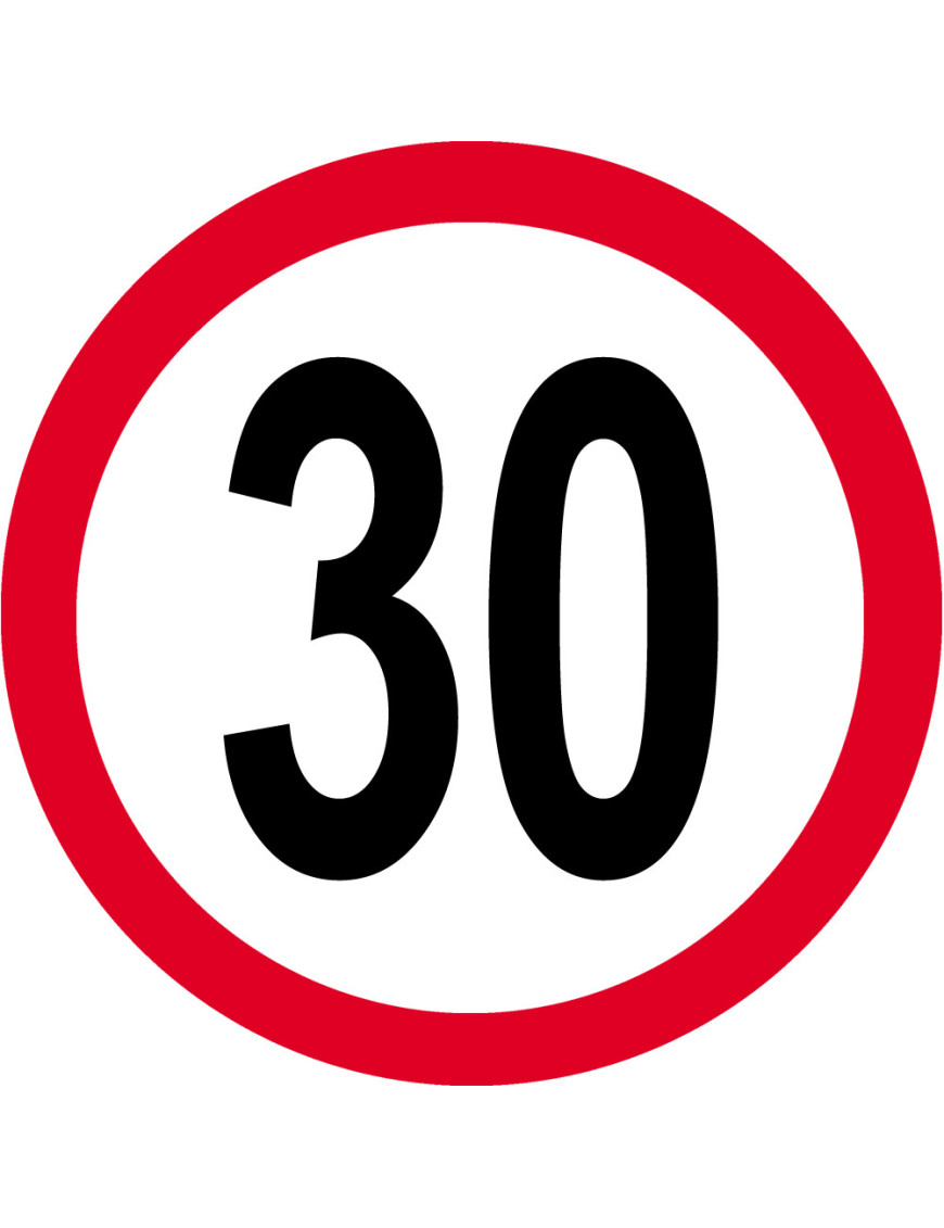 Disque de vitesse 30km/h rouge - 20cm - Sticker/autocollant