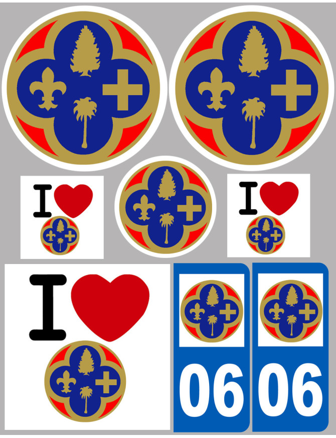 Département 06 Les Alpes Maritimes - 8 autocollants variés - Sticker