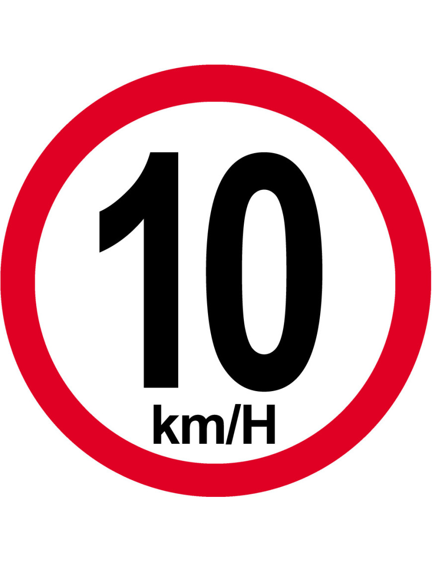 Disque de vitesse 10Km/H bord rouge - 15cm - Sticker/autocollant