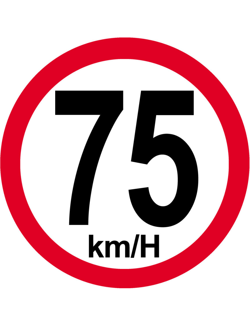 Disque de vitesse 75Km/H bord rouge - 10cm - Sticker/autocollant