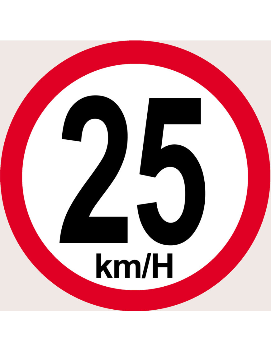 Disque de vitesse 25Km/H bord rouge - 20cm - Sticker/autocollant